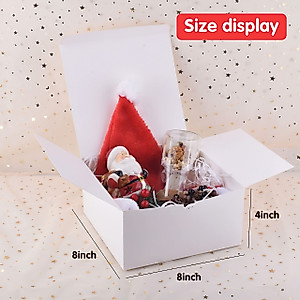 JOYIN 16 Pcs Christmas Kraft Gift Boxes, 8 x 8 x 4 In Easy Assemble Holiday Gifts Boxes with Grass Twines and Raffia Paper for Valentine's Day, Birthday, Wedding, Holiday Gift Wrapping