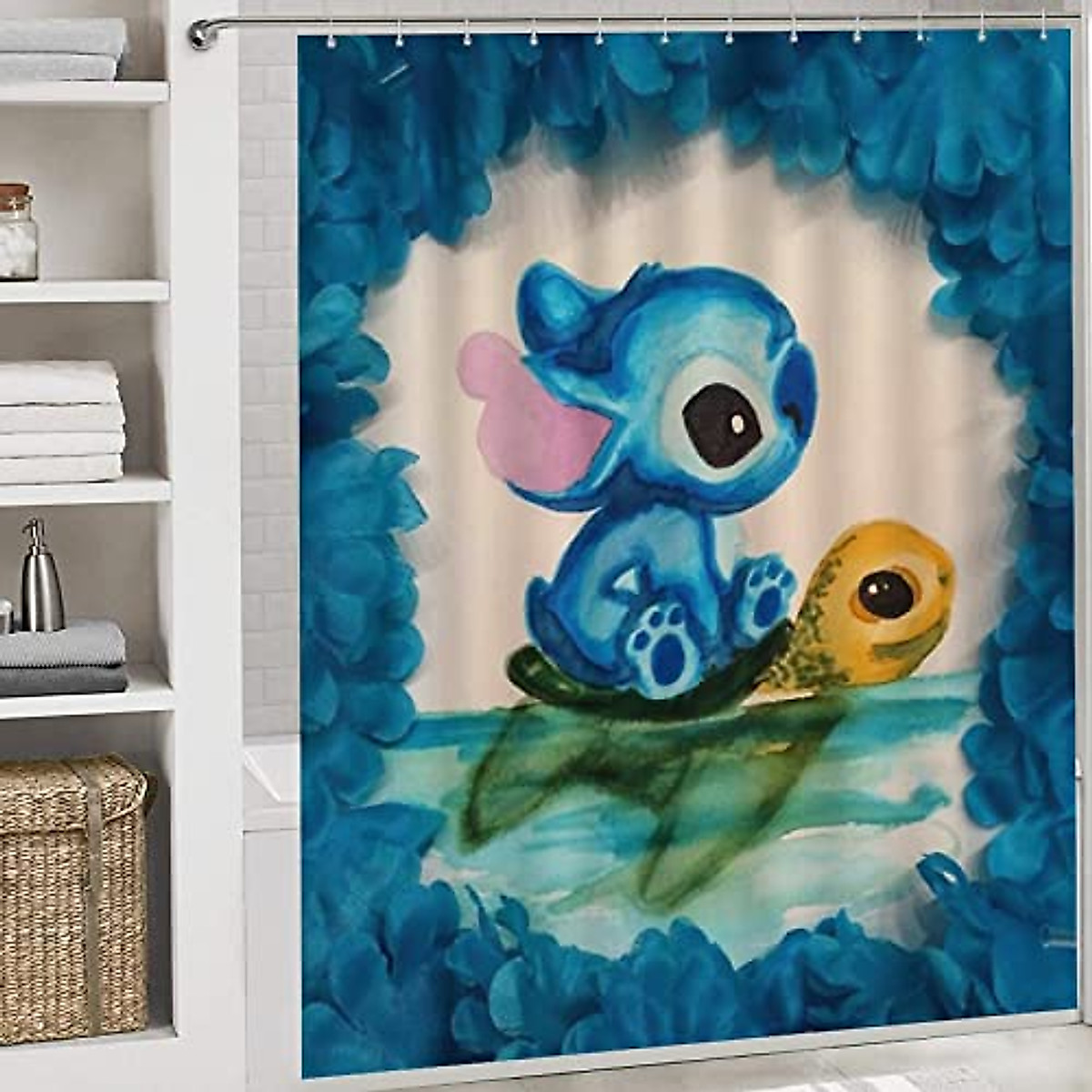 fmsnupz Cartoon Shower Curtain 4PCS Set, Cute Bathroom Decor with Non-Slip Rugs, Toilet Lid Cover and Bath Mat, Waterproof Fabric Shower Curtains with 12 Hooks, 70.8"x70.8"