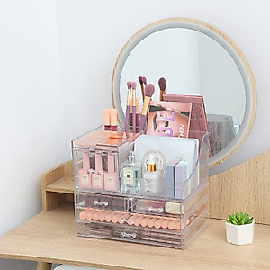 Cq acrylic 2 Pack Clear Make up Organizer Countertop,Stackable 5 Drawers Makeup Storage,Cute Vanity Organizers for dresser Hair Clip,Jewelry,Beauty Product Desk and Bathroom Organizers and Storage