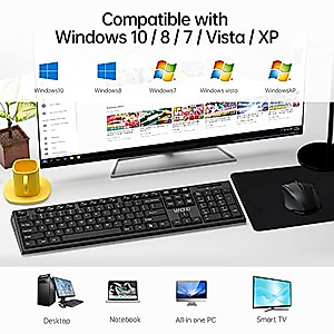 MAONO Wireless Keyboard and Mouse Combo, 2.4G USB Wireless Keyboard Mouse Full Size with Mouse Pad for Laptop, PC, Compatible with Mac, Windows XP/7/8/10, Long Battery Life(Battery Included)