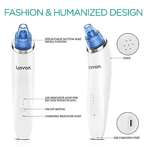 VOYOR Blackhead Remover Pore Vacuum - Electric Face Vacuum Pore Cleaner Acne White Heads Removal with 6 Suction Heads (BR410)