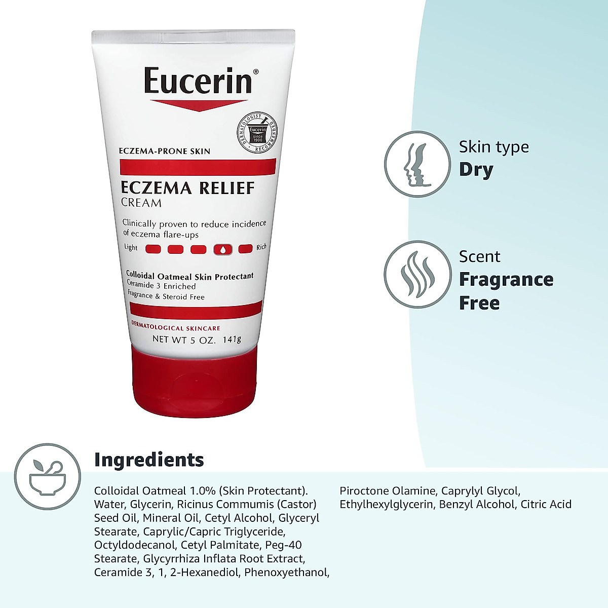 Eucerin Eczema Relief Cream - Full Body Daily Lotion for Eczema-Prone Skin - 5 oz. Tube
