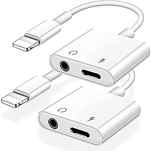 2 Pack Headphone Adapter for iPhone [Apple MFi Certified], 2 in 1 Lightning to 3.5mm AUX Audio + Charger Splitter Dongle for iPhone Accessories Compatible with iPhone 13/12/11/XR/X/8/7