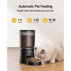 Tccbac Automatic Cat Feeder, 5L Timed Dog Feeder Food Dispenser with Desiccant& Voice Recorder Function, 1-6 Meals Per Day,1-20 Portion Per Meal Stainless Steel Bowl for Pet