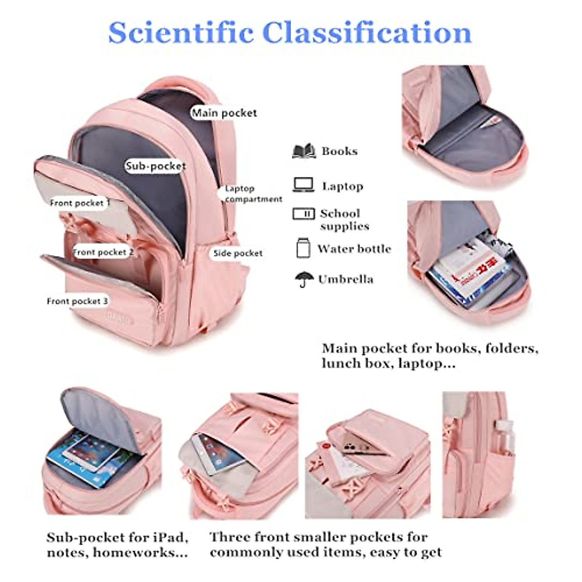 Solid-Color Rolling Backpack for Girls, Trolley Wheel School Bag, Wheeled Bookbag on 2 Wheels