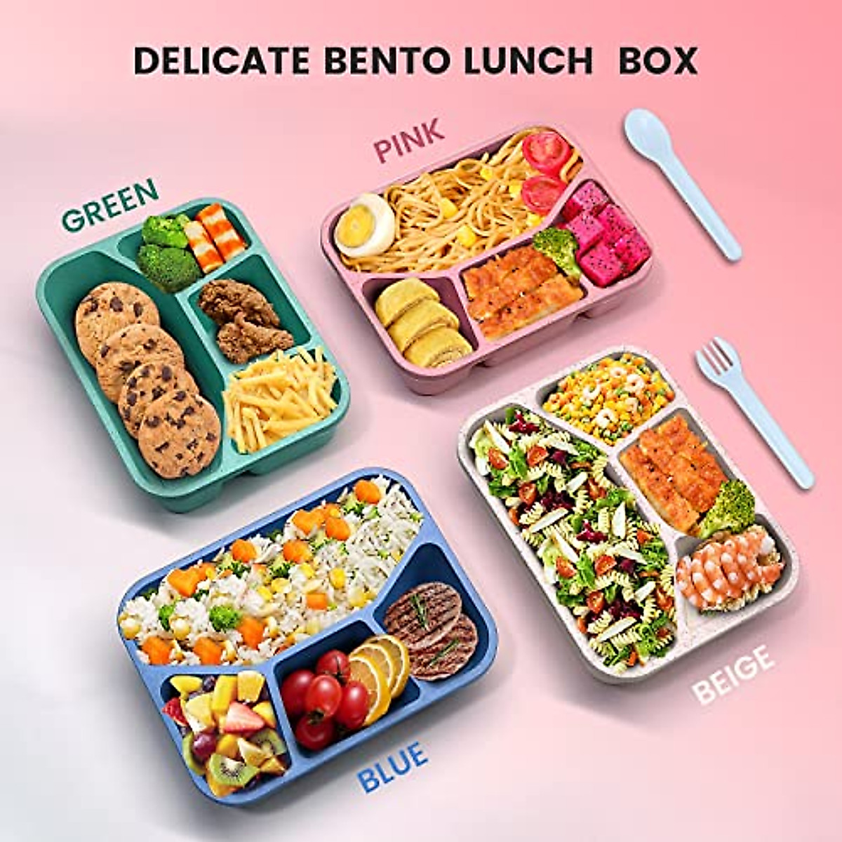 SHALORY 4 Pack Bento Lunch Box for Kids,4 Compartment Divided Meal Prep Sncak Container,Freezer Microwave and Dishwasher Safe Food Storage,Reusable Bento Adult Lunch Box for School Work Travel