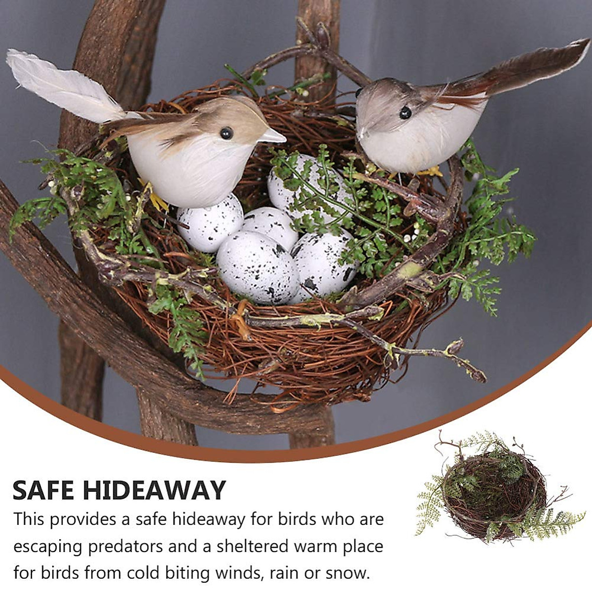 VALICLUD Artificial Bird Nest with Eggs Birds Faux Natural Rattan Twig Bird Nest House Ornament Photo Props for Home Garden Decoration
