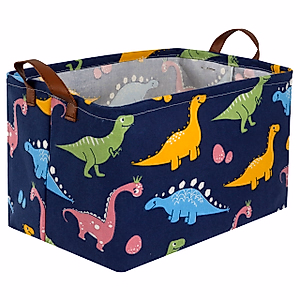 Essme Dinosaur Basket,Dinosaur Storage Baskets for Boys, Dinosaur Baskets for Boys Toy Bin with Handle Dinosaur Baskets for Dinosaur Room Decor, Clothes,Books.(Navy Blue dinosaurs)