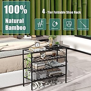 Allinside Bamboo Shoe Rack, 4 Tiers Shoe Storage Organizer, Detachable Durable Shoe Shelf, Shoe Stand for Entryway Closet Bathroom Balcony(Black)
