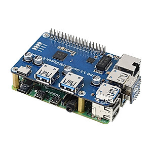 waveshare 3 Ports USB 3.2 Gen1 Hub HAT for Raspberry Pi, with 1000M/100M/10M Gigabit Ethernet Port, USB 3.2 Gen1 Ports Compatible with USB 3.0/2.0/1.1, Driver-Free, Plug & Play