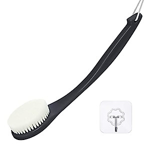 Exfoliating Shower Brush, Bath Body Brush, Never Mold Back Brush Long Handle for Shower, Dry Brushing Body Brush or Wet Brush with Moderate Bristles Black