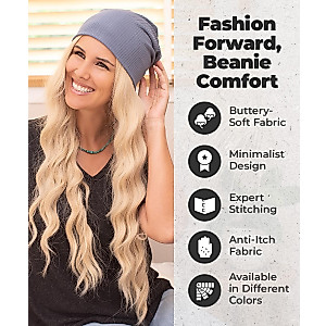 Lightweight Fashion Beanie for Men & Women - Soft Thin Ribbed Modal - Slouchy Style Black