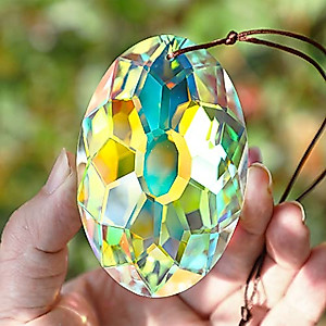 AB Coating Hanging Window Crystal Prism Suncatcher Rainbow Maker Glass Hanging Pendant Ornaments for Home Garden Decoration (89mm,3.5inch)