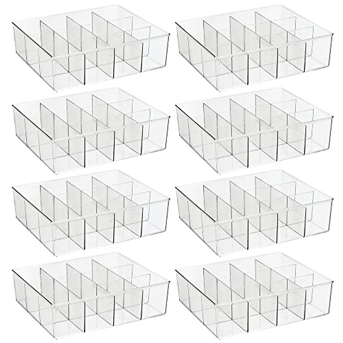 mDesign Plastic 12 Compartment Divided Drawer and Closet Storage Bin - Organizer for Scarves, Socks, Ties Bras, and Underwear - Dress Drawer, Shelf Organizer - Lumiere Collection - 8 Pack - Clear