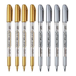 MYARTOOL Metallic Marker Pens, Gold and Silver Metallic Permanent Markers for Artist Illustration, Crafts, Gift Card Making, Scrapbooking, Fabric, DIY Photo Album, Value Set of 8