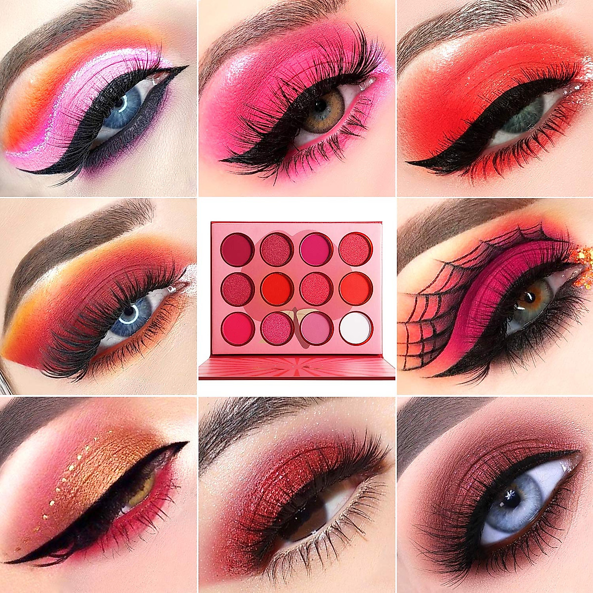 Red Pink Eyeshadow Palette, DE’LANCI Professional Matte Shimmer High Pigmented 12 Colors Eye Shadow Makeup Pallet, Waterproof Blendable Small and Cute Eye Shadow Makeup Pallete, Vegan and Cruelty Free