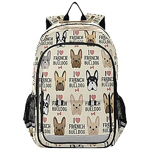 ALAZA I Love French Bulldog 17 inch School Backpack for Kids Girls Boy for Elementary Middle High School Students