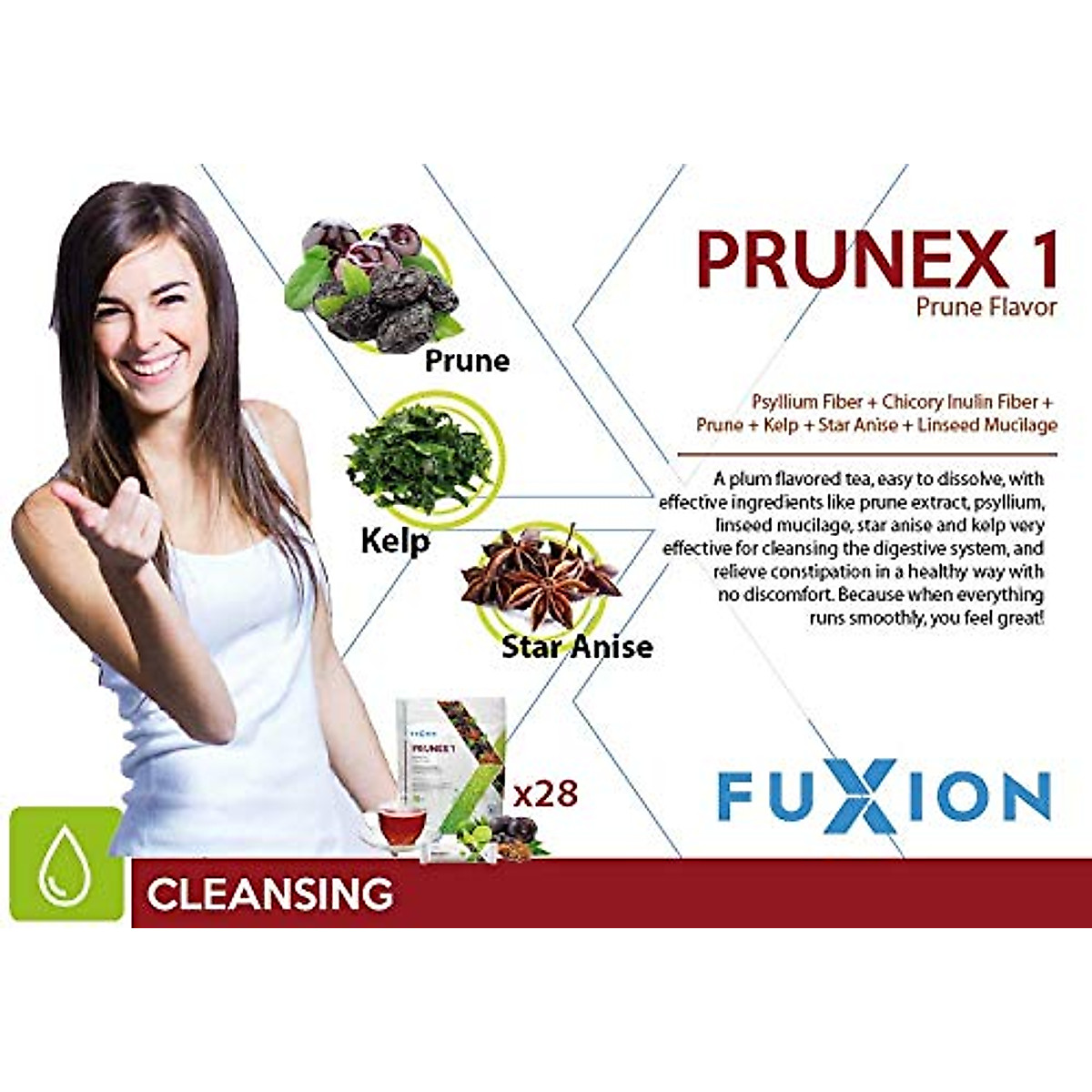FuXion Prunex 1 Tea Instant Drink Mix - Colon Cleanse Detox for Optimal Intestinal Transit - 1 Pouch of 28 Sticks