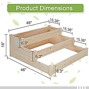 Crownland Outdoor 3 Tier Raised Garden Bed, 4x4 Ft Wooden Raised Beds, Elevated Grow Kit Garden Planter Box, Ideal Vegetables Herbs Planter for Backyard