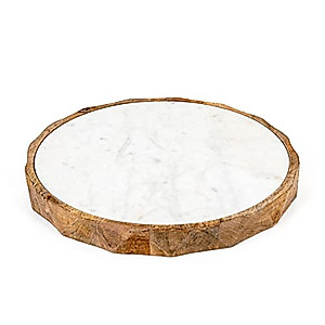 Carmelo 15" Round Marble and Wood Serving Board Cheese Board, Decorative Tray