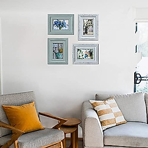 Buecasa Rustic 3.5x5 Inches Wooden Picture Frame Pack of 2 Vintage Cyan and White in Gift Box - Distressed Wood High Definition Glass Photo Frame Outside 6.1x7.7 Inches - 2 Way Display Tabletop or Wall Mount