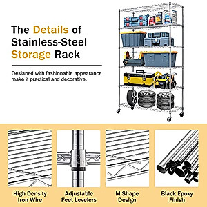 6 Tier Wire Shelving Rack,Steel Shelf 48" W x 18" D x 82" H Adjustable Storage System with Casters/Wheels and Feet Levelers,Garage Shelving Unit, Storage Shelving Rack,Kitchen/Office Rack (Chrome)