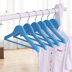 JS HANGER Kids Wooden Hangers 20 Pack, Solid Wood Baby Hangers, Children's Coat Hangers with Pants Bar, Shoulder Notches, Swivel Hooks, 12.6 Inches, Blue and Silver for Boy & Girls
