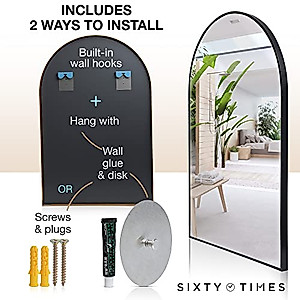 Sixty Times - Arch Mirror - 24" x 36" Inch - Black Arched Mirror, Wall Mounted, Boho or Modern Bathroom, Wall Decor for Entry, Hallway or Mantle Fireplace
