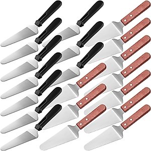 Zhehao 20 Pack Pizza Pie Server Stainless Steel Pizza Spatula Non Slip Triangular Spade Spatula Easy to Grip Pie Spatula Cutter Cake Serving Utensils (Black and Brown,Plastic and Wooden Handle)