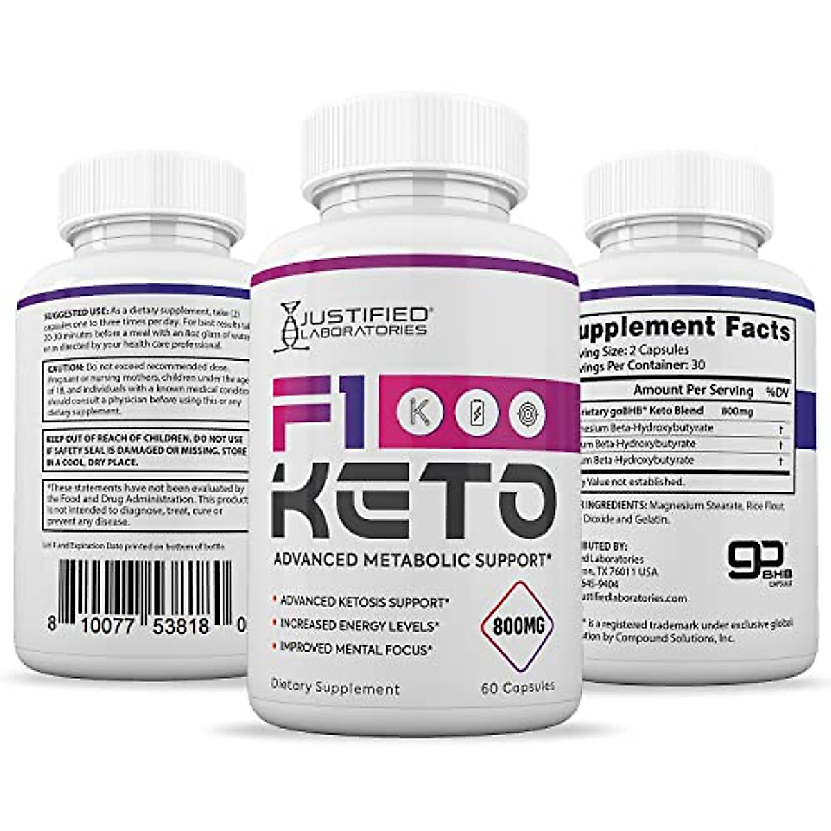 F1 Keto Now 800MG Includes goBHB Exogenous Ketones Advanced Ketosis Support for Men Women 60 Capsules