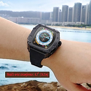 Luxury Case for Apple Watch Band 49mm, Rugged Bumper Metal Cover + Built-in Glass +Silicon Strap for Men's Heavy Duty iWatch Series Ultra 2 49mm Protective Case (49mm, Black)