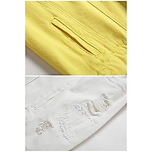 LZLER Jean Jacket for Men,Separable Left&Right Ripped Slim Fit Mens Denim Jacket (Yellow-White, XX-large)