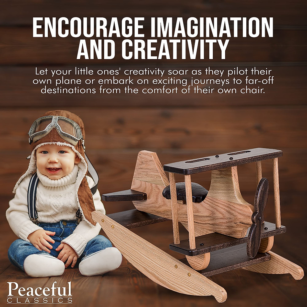 Amish Made Solid Oak Wood Children's Airplane Chair for Toddler - Perfect Rocking Chair for Kids - Children's Wooden Rocking Chair - Toddler Wooden Rocker - Ideal Baby / Kids Room Furniture