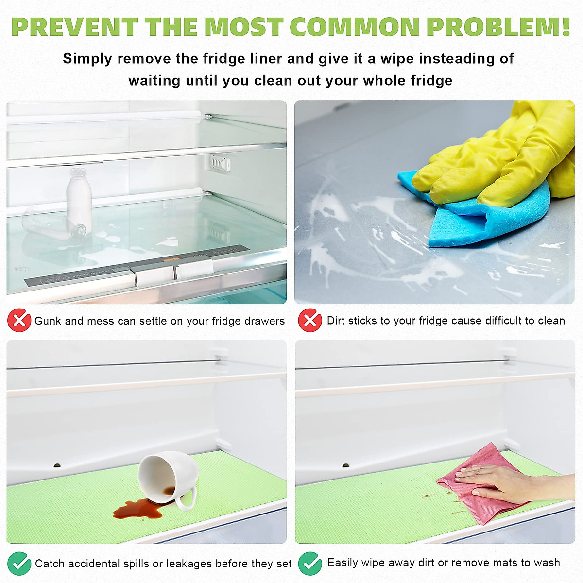 8pcs Refrigerator Liners for Shelves Washable, Fridge Shelf Liners Nonslip, Refrigerator Mats Liner for Glass Shelves, Shinywear Fridge Liners for Freezer Cupboard Cabinet Drawer, Clear