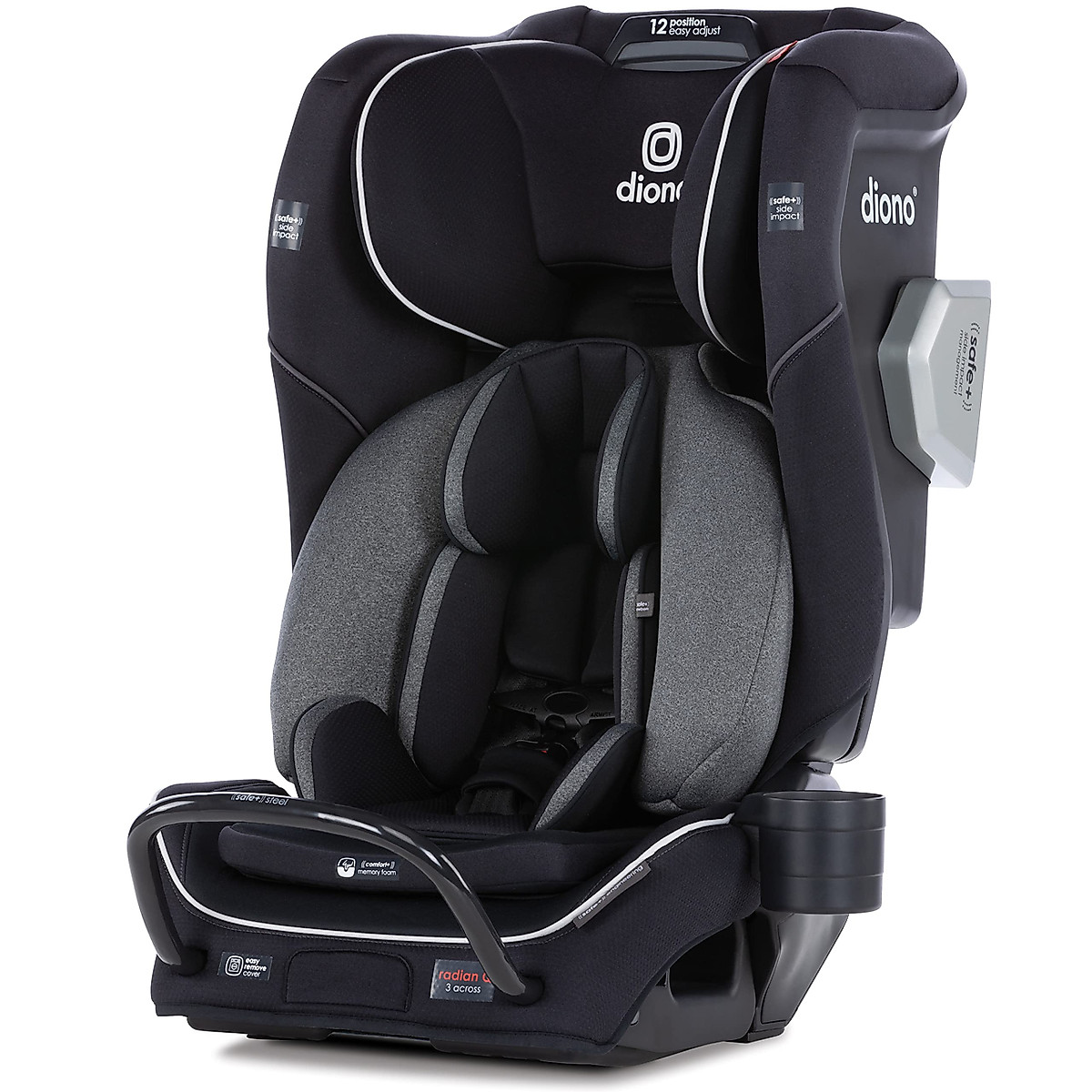 Diono Radian 3QXT 4-in-1 Rear and Forward Facing Convertible Car Seat, Safe Plus Engineering, 4 Stage Infant Protection, 10 Years 1 Car Seat, Slim Fit 3 Across, Jet Black
