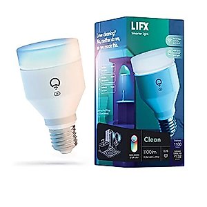LIFX Clean, A19 1100 lumens, Full Color with Antibacterial HEV, Wi-Fi Smart LED Light Bulb, No Bridge Required, Works with Alexa, Hey Google, HomeKit and Siri (1-Pack)