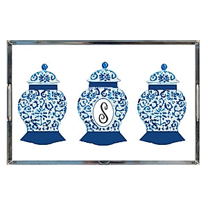 Acrylic Vanity Serving Tray ; Chinoiserie Ginger Jars Jar Acrylic Serving Tray ; Tuscan Acrylic Vanity Tray ; Monogram Vanity Tray ; Decorative Trays for the Kithen and Bathroom