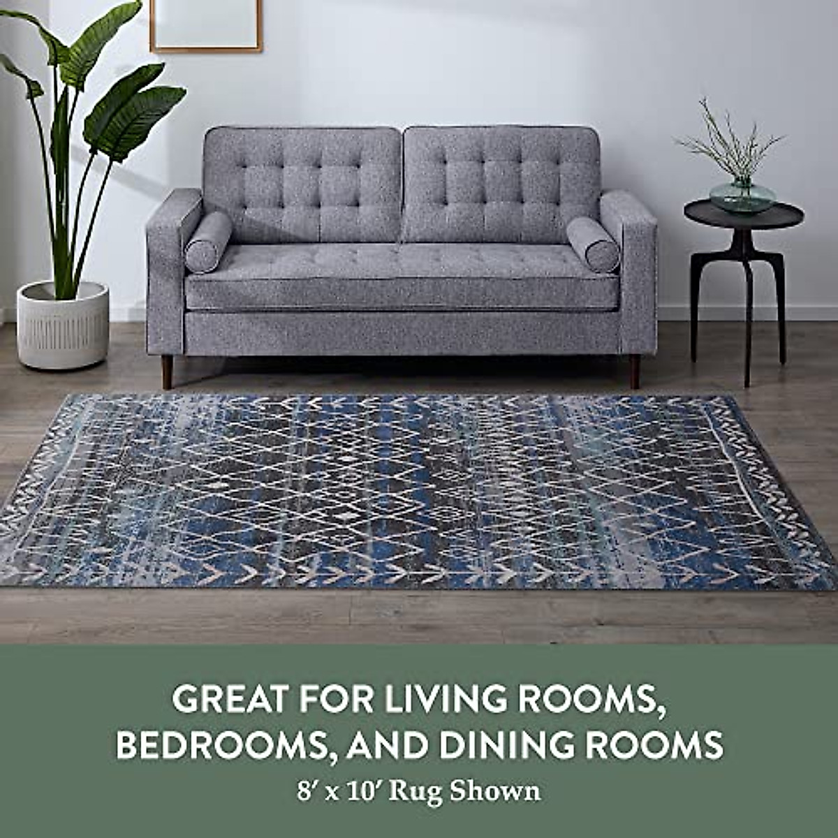 Edenbrook Area Rugs for Living Room -Gray and Blue Rug for Bedroom-Low Pile Perfect for High Traffic Areas, 5x8