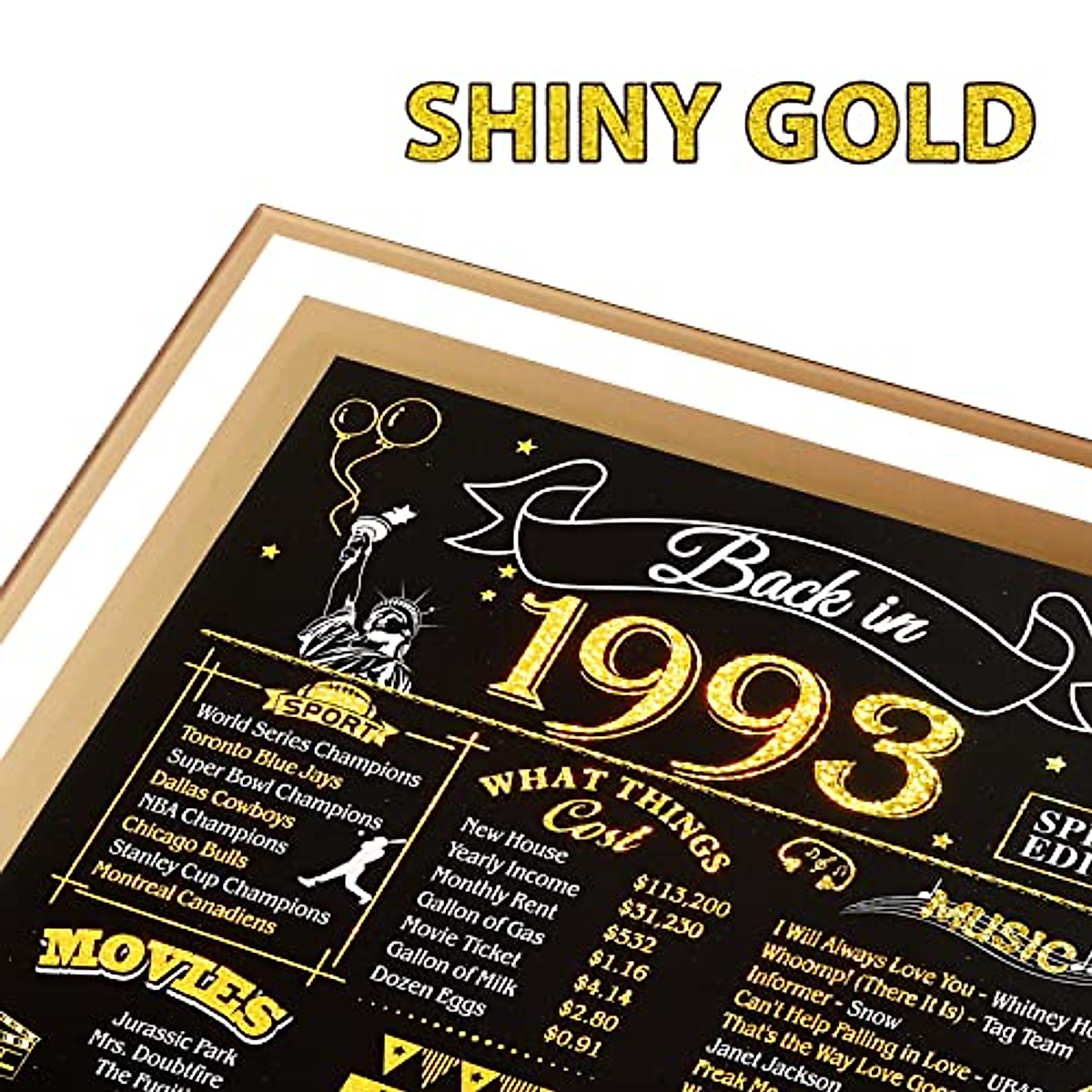 FALAMON Framed 30th Birthday Decorations for Women or Men, 8x10 Birthday Anniversary Decorations Poster, Birthday Party Supplies Gifts, Back in 1993