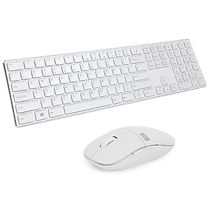 Wireless Keyboard and Mouse Combo, KM01R 2.4G Wireless Rechargeable Keyboard, 4 DPI Adjustable Cordless USB Keyboard and Mouse Set for Computer,Laptop,Windows,Mac (White)