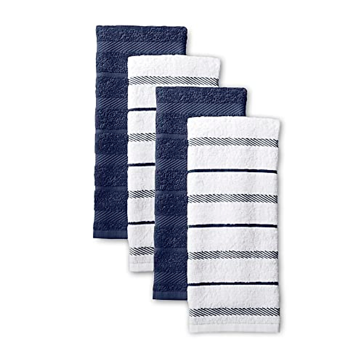 KitchenAid Ribbed Soft Silicone Oven Mitt Set, Blue Willow 2 Count & Albany Kitchen Towel 4-Pack Set, Cotton, Blue Willow/White, 16"x26"