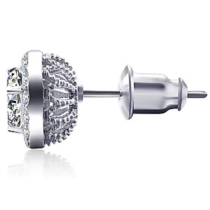 Quinlivan Duo 2 Pairs Premium Halo Stud Earrings 10mm, Round Princess Cut Cubic Zirconia Earrings Sets Lightweight for Women, Girls (white gold)