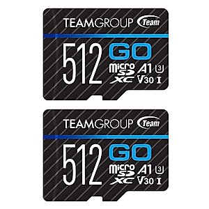 TEAMGROUP GO Card 512GB 2 Pack Micro SDXC UHS-I U3 V30 4K, R/W up to 100/90 MB/s for GoPro & Drone & Action Cameras High Speed Flash Memory Card with Adapter for 4K Shooting TGUSDX512GU364