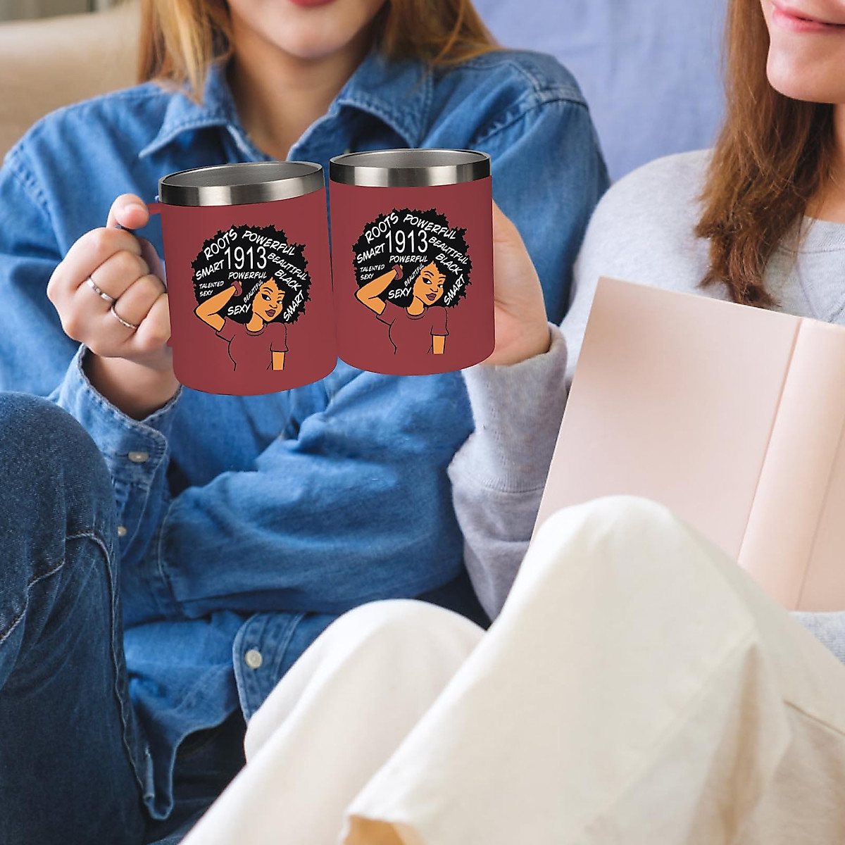 WFSJRED Sorority Gifts Sisterhood 12 oz Insulated Mug for Coffee Mug with Leak-Resistant closeable hot lid for hot Drinks with Handle (Sorority 1913)