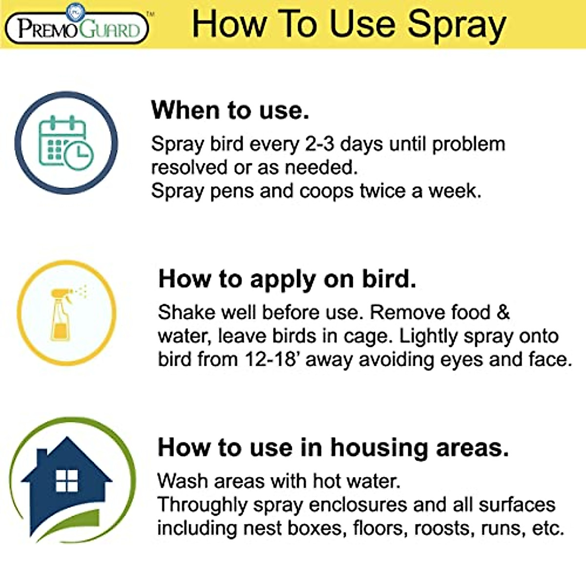 Poultry Spray by Premo Guard – Treat Mites, Fleas, Flies, and Lice – Fast Acting & Effective – Chicken, Turkey, Waterfowl, and Birds – Best Natural Protection for Control & Prevention – 32 oz