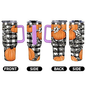 Pumpkins And Checkered 40 Oz Car Cup Stainless Steel Travel Mug Leak-Proof Insulated Tumbler with Handle Violet-style