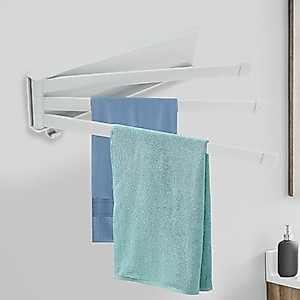 Swivel Towel Bar-3-Arm Bathroom Towel Rack 180° Rotating with Double-sided Tape No Nail Self-adhesive Hand Towel Holder No Nail Wall Mount Dish Rag Dishcloths Washcloth Storage Organizer Hanger（White）