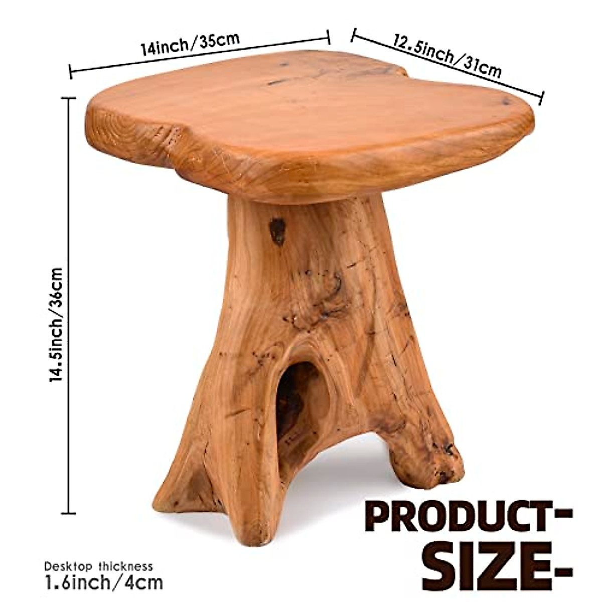 HOEGMST Small Side Table, Unique Design Live Edge Wood Stool, Freeform Natural Plant Stand for Garden, Yard, Living Room, Bedroom
