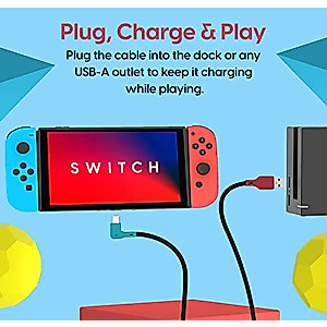 TALK WORKS Fast Charging Cable Compatible with Nintendo Switch, Switch Lite & OLED - USB-C Charger Cables - 10 ft. Long, Right-Angle Cable for Comfortable Mobile Gaming - Blue/Red (2 Pack)