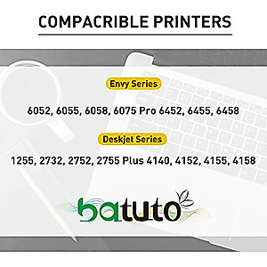 batuto Remanufactured for hp Ink 67 Ink Cartridges Black Replacement for HP Envy 6052 6055 Pro 6452 6455 6458 DeskJet 1255 2732 2752 2755 DeskJet Plus 4140 4152 4155 4158 67xl hp Printer Ink